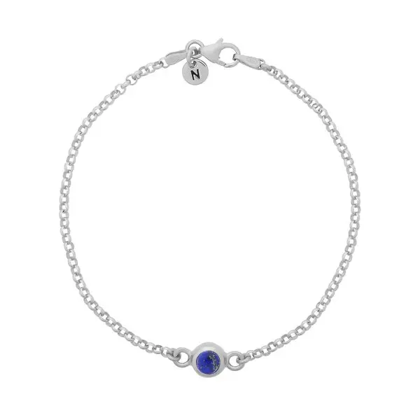 NELLOU JEWELLERY Lapis Birthstone Gem Dot Bracelet Sterling Silver- September - Blue