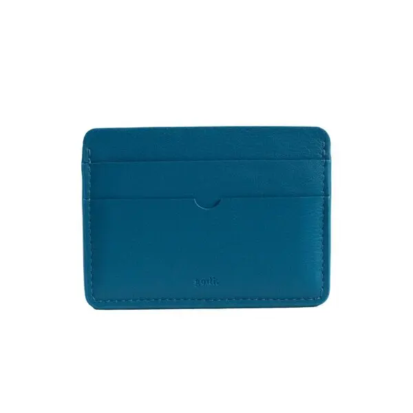GODI. Blue / Silver Handmade Leather Card Case Steel Blue - Blue/silver