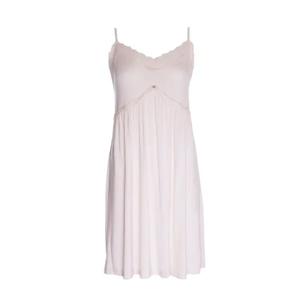 PRETTY YOU Bamboo Lace Chemise Nightdress In Powder Puff - Pink