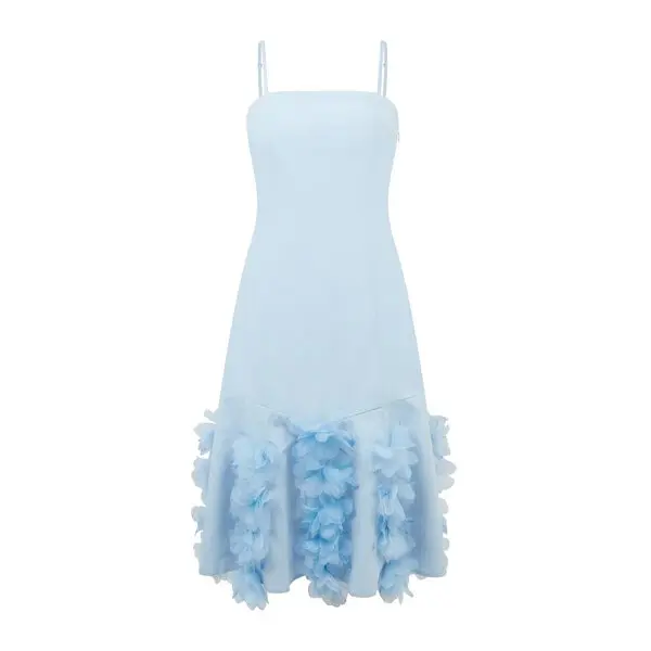 SOUR FIGS Watercolour-edge Floral Appliqué Midi Slip Dress In Powder - Blue