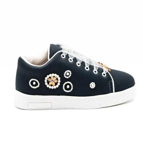 RETTROSE Katarina Luxury Charcoal Lycra Handmade Embellished Trainers - Grey