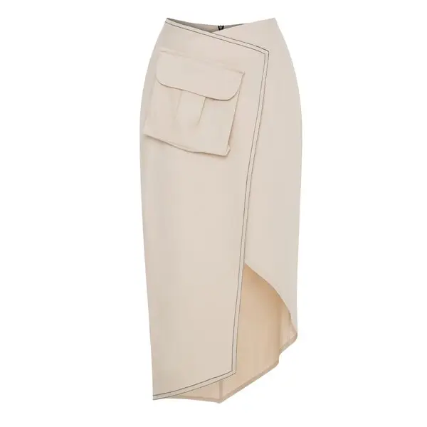 MIRIMALIST Neutrals Wrap Pencil Midi Skirt Ecru - Beige