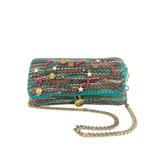 HILO DE MAR Small Hand-knitted Handbag In Premium Variegated Yarn - Blue