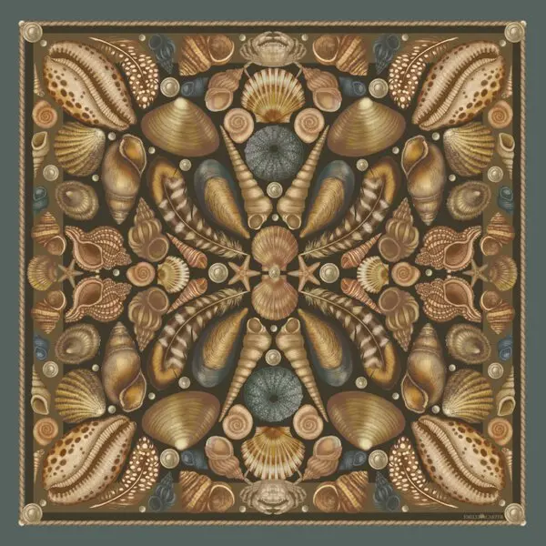 EMILY CARTER Black / Brown The River Shell Silk Scarf L - Black/brown