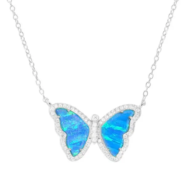 KAMARIA Green / Blue / Silver Opal Butterfly Necklace With Stripes Blue Green & Silver - Green/blue/silver