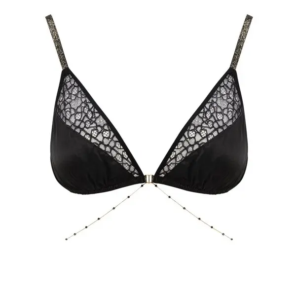SAETA PARIS Silk & Lace Jewel Bra Leïla - Black