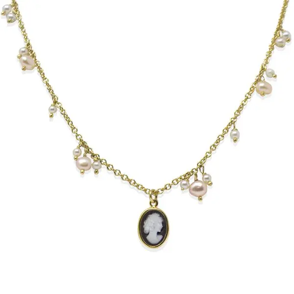 VINTOUCH ITALY Plated Dainty Pearls & Mini Cameo Necklace - Gold