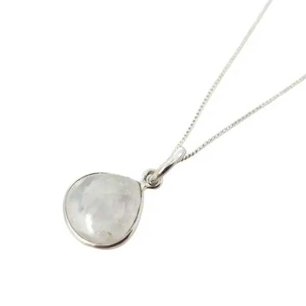 HARFI White / Silver Moonstone June Birthstone Sterling Silver Heart Pendant Charm Necklace - White/silver