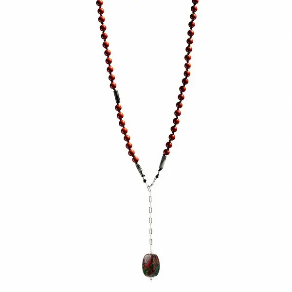 AMONTA Sterling Silver Gemstone Pendant Necklace - Silver/black