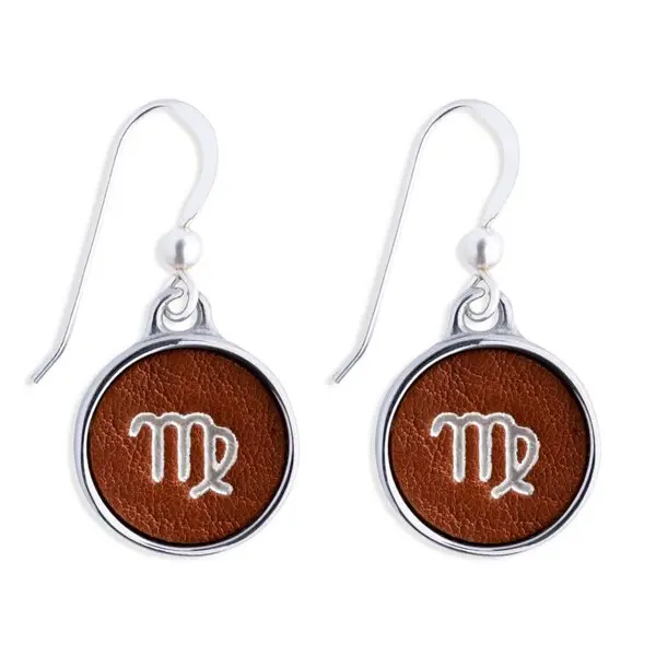 N'DAMUS LONDON Zodiac Virgo Brown Leather Earrings - Silver