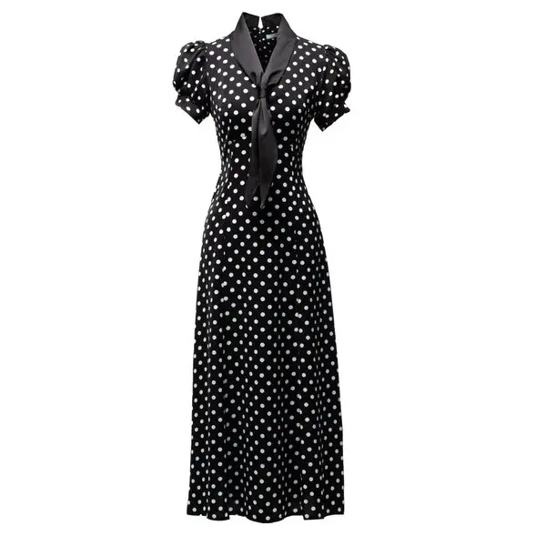 TUVA COLLECTION Ascot Polka Dot Dress