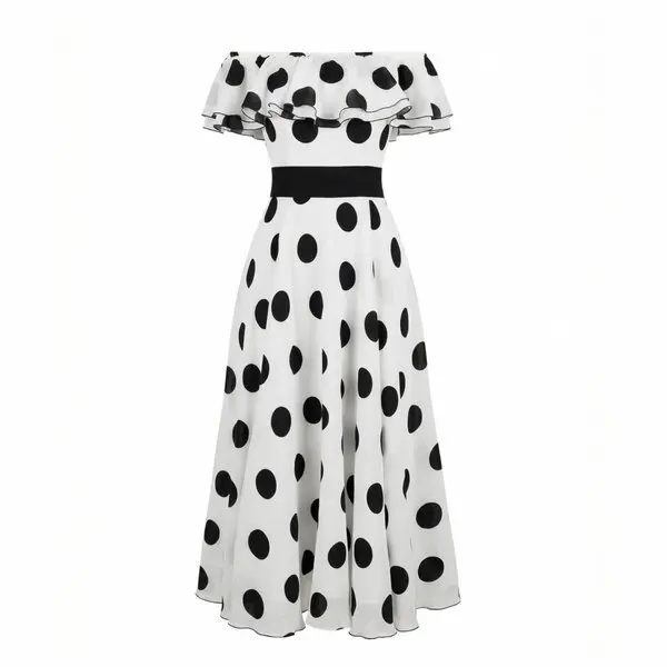 MATSOUR'I 100% Silk Dress Scarlett Polka-dots Midi - White
