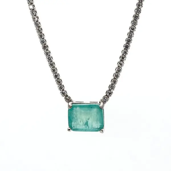 EBRU JEWELRY Blue / Silver Square Paraiba Tourmaline Diamond Chain Happy Necklace Green - Blue/silver