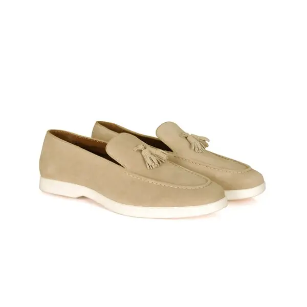 DAVID WEJ Neutrals Lorenzo Suede Tassel Loafers - Beige