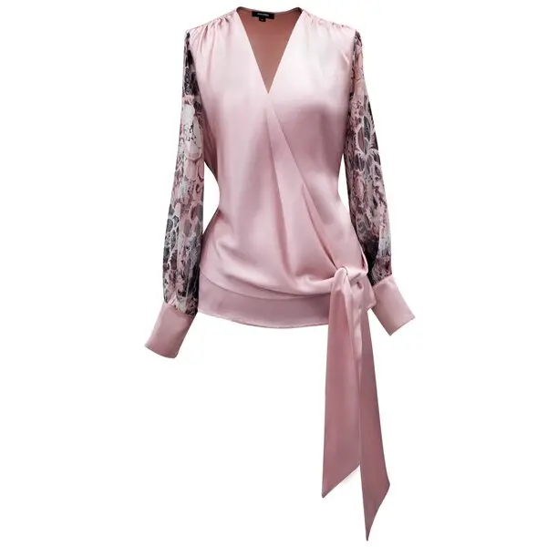 SMART AND JOY Cross Heart Top With Floral Print Sleeves & Purple - Pink