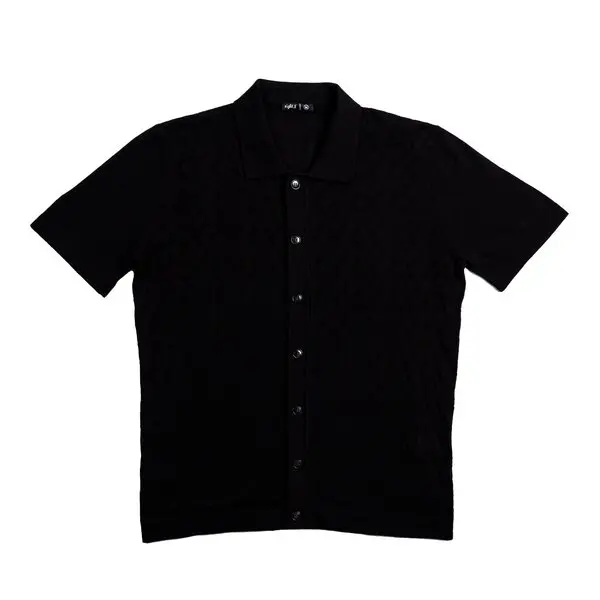 EIGHT X Monogram Short Sleeve Button Up Knit Shirt - Black