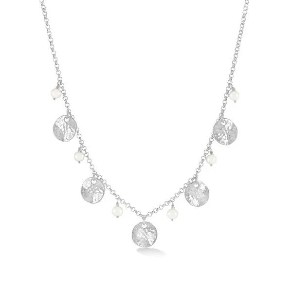 DOWER & HALL White Pearl & Disc Collar Necklace - Silver