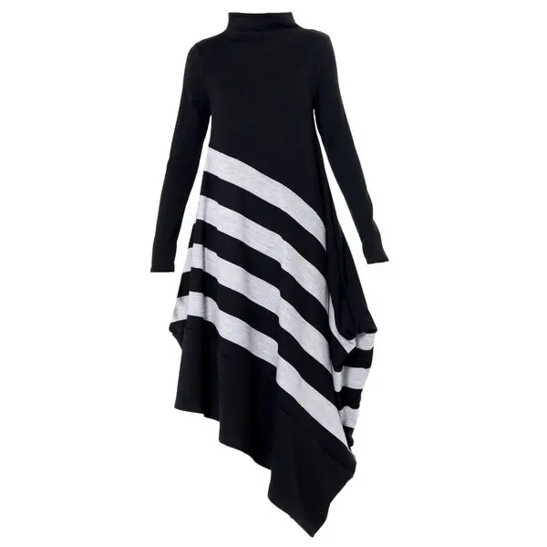 METAMORPHOZA Long Sleeve Knit Dress In With Grey Stripes - Black