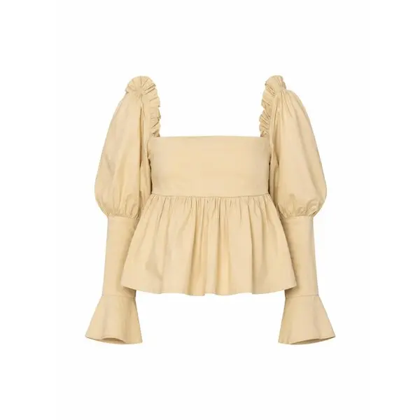 Carmen Says Neutrals Chambre Ruffle Blouse - Beige