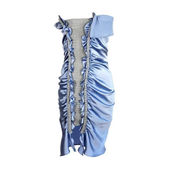 CCY CURRENCY Strapless Asymmetrical Frill Dress - Blue/grey