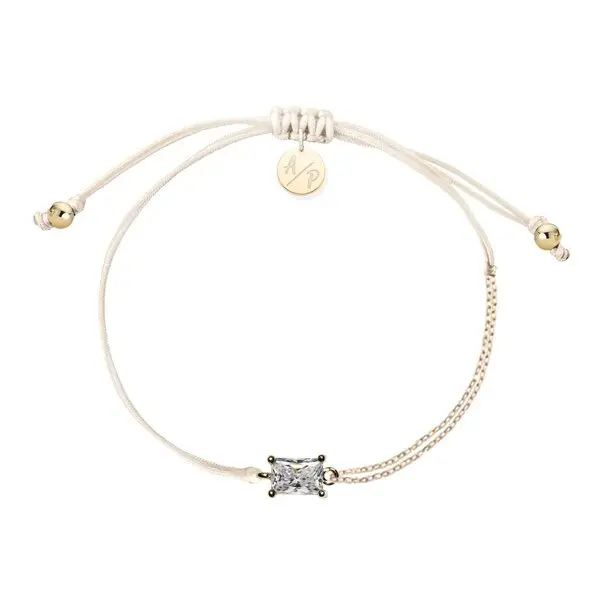ADRIANA PAPPAS DESIGNS Cz Emerald Cut Bracelet On Colored Cord Ivory - White
