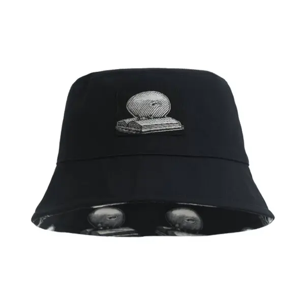 LOST PATTERN Bookhead Cotton Reversible Bucket Hat - Black