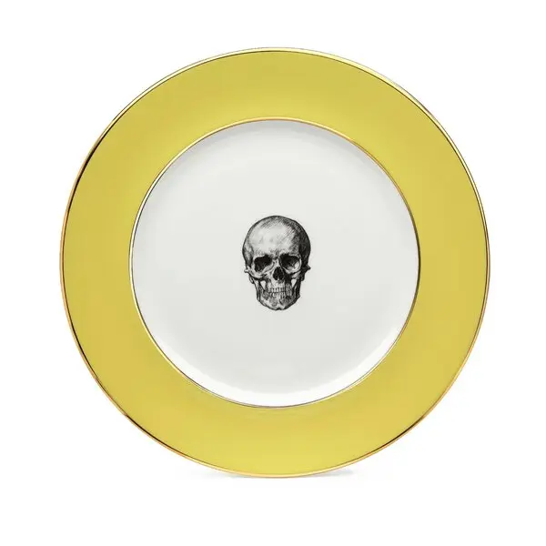 MELODY ROSE LONDON Yellow / Gold / White Yellow Skull Dinner Plate - Yellow/gold/white