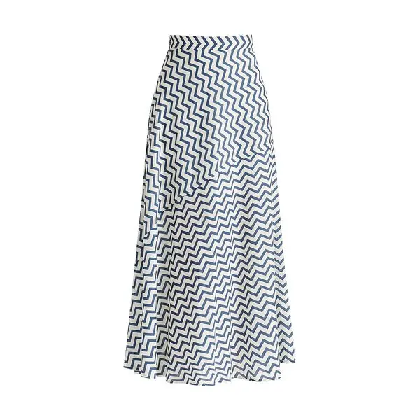 PAISIE Maxi Skirt In Zigzag Pattern In White And Blue - Blue/white