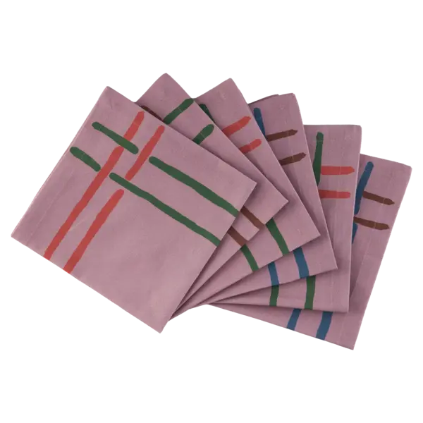 SOPHIE WILLIAMSON DESIGN Set Of Six Napkins With Bold Lines On Dusty Lilac - Pink