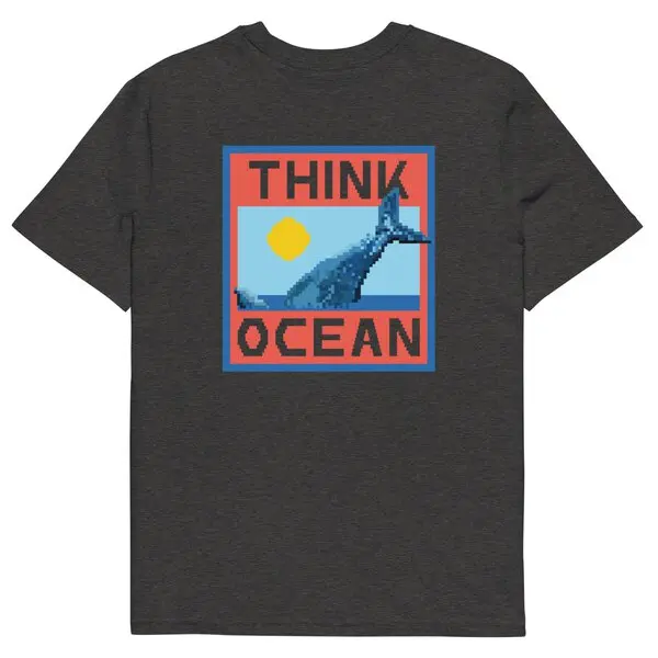 ANCHOR & CREW Heather Think Ocean Whale Pixel Art Organic Cotton T-shirt - Black