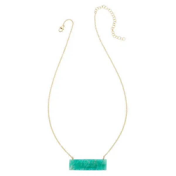 HEATHER HAWKINS Float Custom Cut Bar Semi-precious Baguette Gemstone Necklace Amazonite Gold-filled - Blue