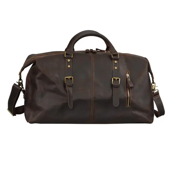 TOURI Zip Detail Genuine Leather Holdall Dark - Brown