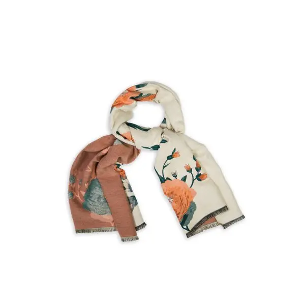 Saachi Marigold Bloom Reversible Ivory Scarf - White