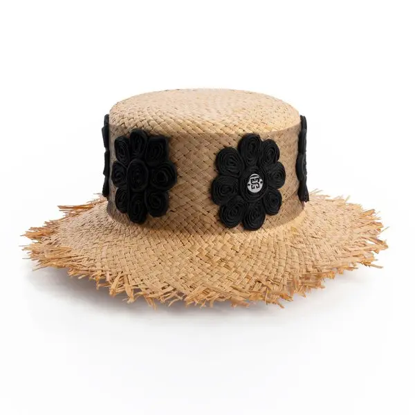 SIBI HATS Neutrals Daisy Raffia Straw Hat With Floral Trimming - Black