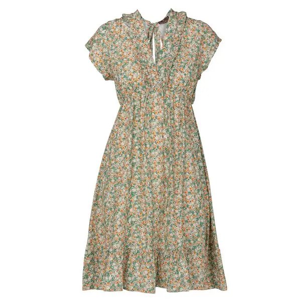 TANTRA SPAIN SL Short Floral Print Dress With Ruffle Detail, Open Back - Green