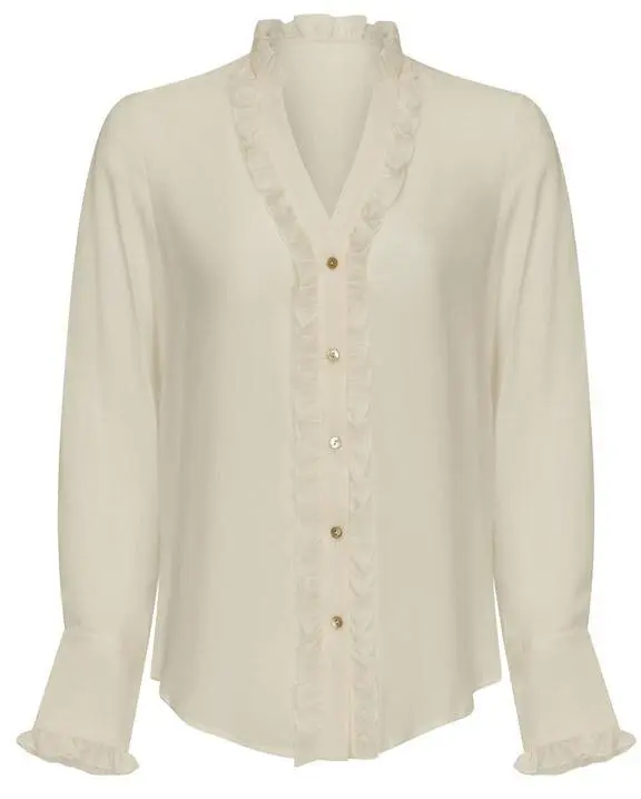 GUINEA Neutrals Cream Silk Bouse With Ruffles - White
