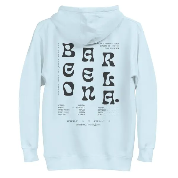 ANCHOR & CREW Sky Gustatory Barcelona Coffee Scene Cotton Blend Embroidered Hoodie - Blue