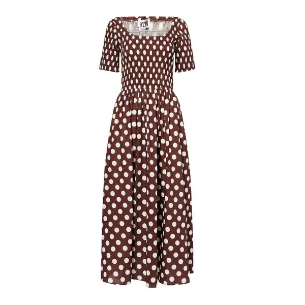 AMY LYNN Matilda Pure Cotton Polka Dot Midi Dress - Brown