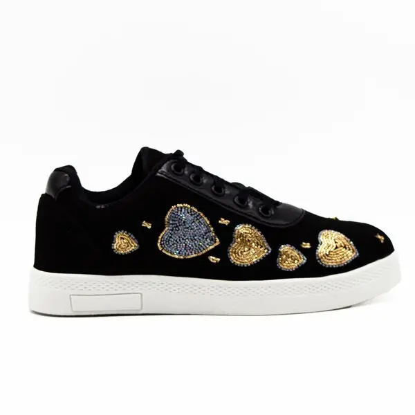 RETTROSE Elsa Luxury Suede Handmade Embellished Tennis Shoe - Black