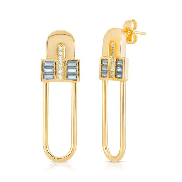 GLAMROCKS JEWELRY Century Safety Pin Earrings Aqua - Gold