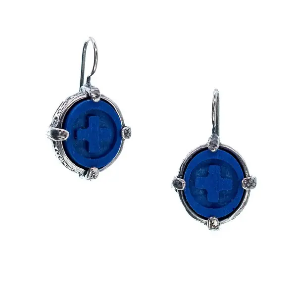 GEM KINGDOM Blue / Silver Sterling Silver Blue Lapis Earrings - Blue/silver