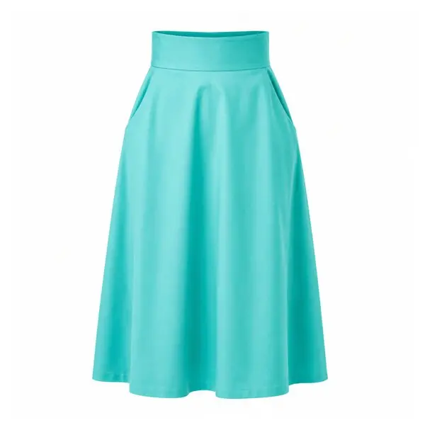 NIKKA PLACE Summer Cotton Midi Skirt With Pockets In Turquoise Color - Blue