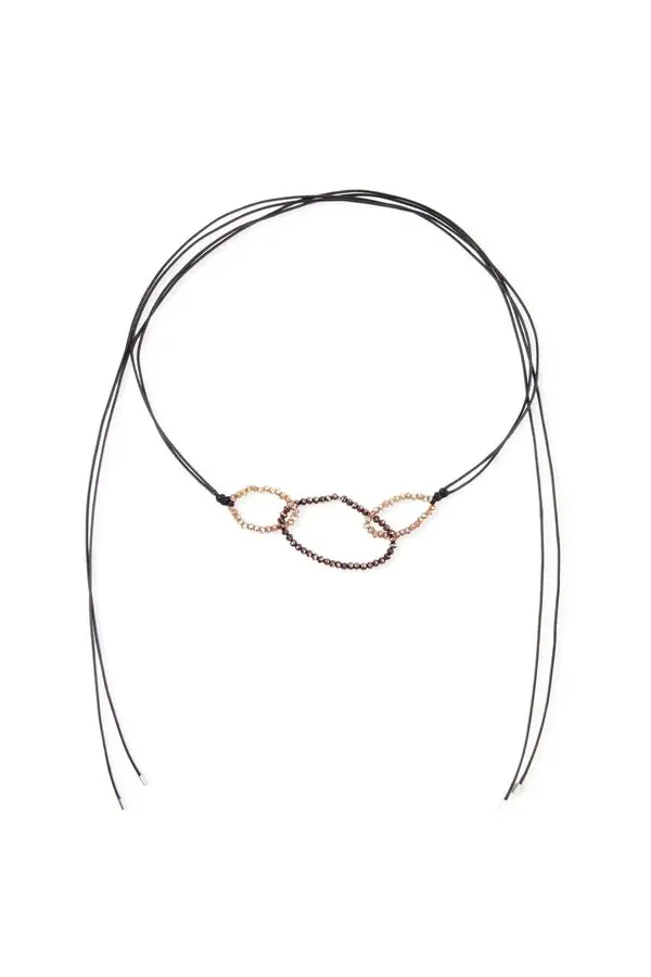 Saachi 3-oval Crystal Bead Ring Wrap Choker - Brown