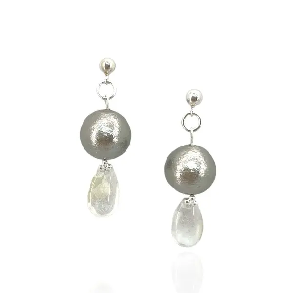 BIO-TRIMMINGS Grey / White Miyuki Pearl Dangle Earrings Grey - Grey/white