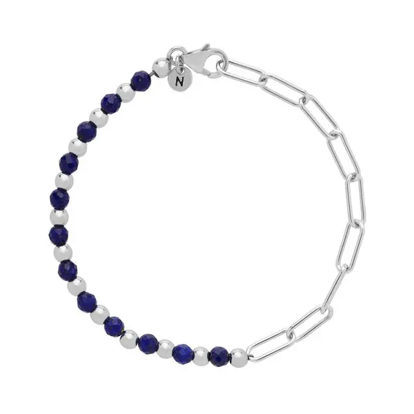 NELLOU JEWELLERY Blue / Silver Lapis Gem Shine Bracelet Sterling Silver - Blue/silver