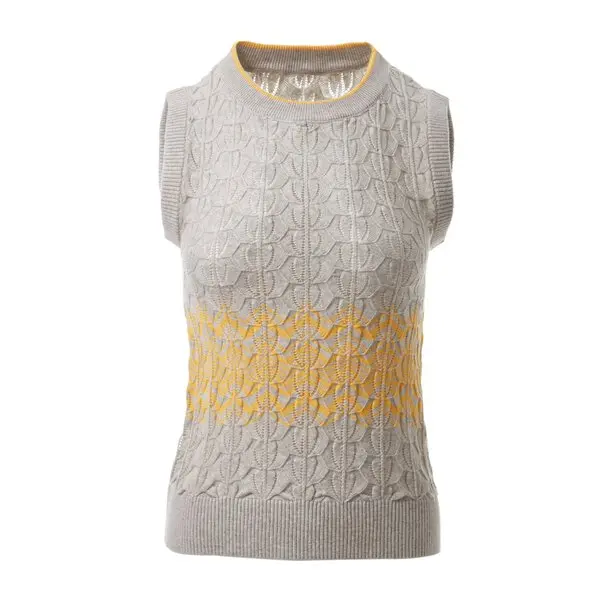 FULLY FASHIONING Pink / Grey Mahalia Crochet Knit Vest Heather Grey & Yellow - Pink/grey