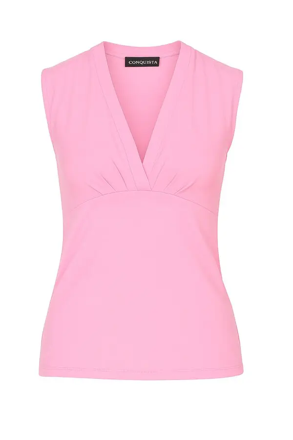 CONQUISTA Rose Sleeveless V-neck Jersey Top – Stretch Fabric - Red