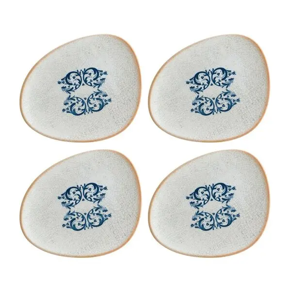 Turgla Home Blue / White Viento Organic Decorated Porcelain Appetizer, Side Plate, Set Of Four - Blue/white
