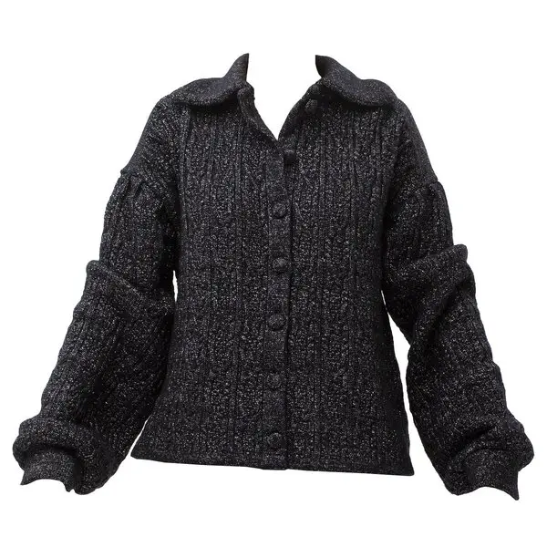 MAISON BOGOMIL Chunky Cable Knit Glittery Cardigan - Black