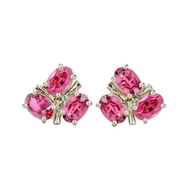JUVETTI  Ligna Oval Sapphire Cluster Stud Earrings In White Gold - Pink